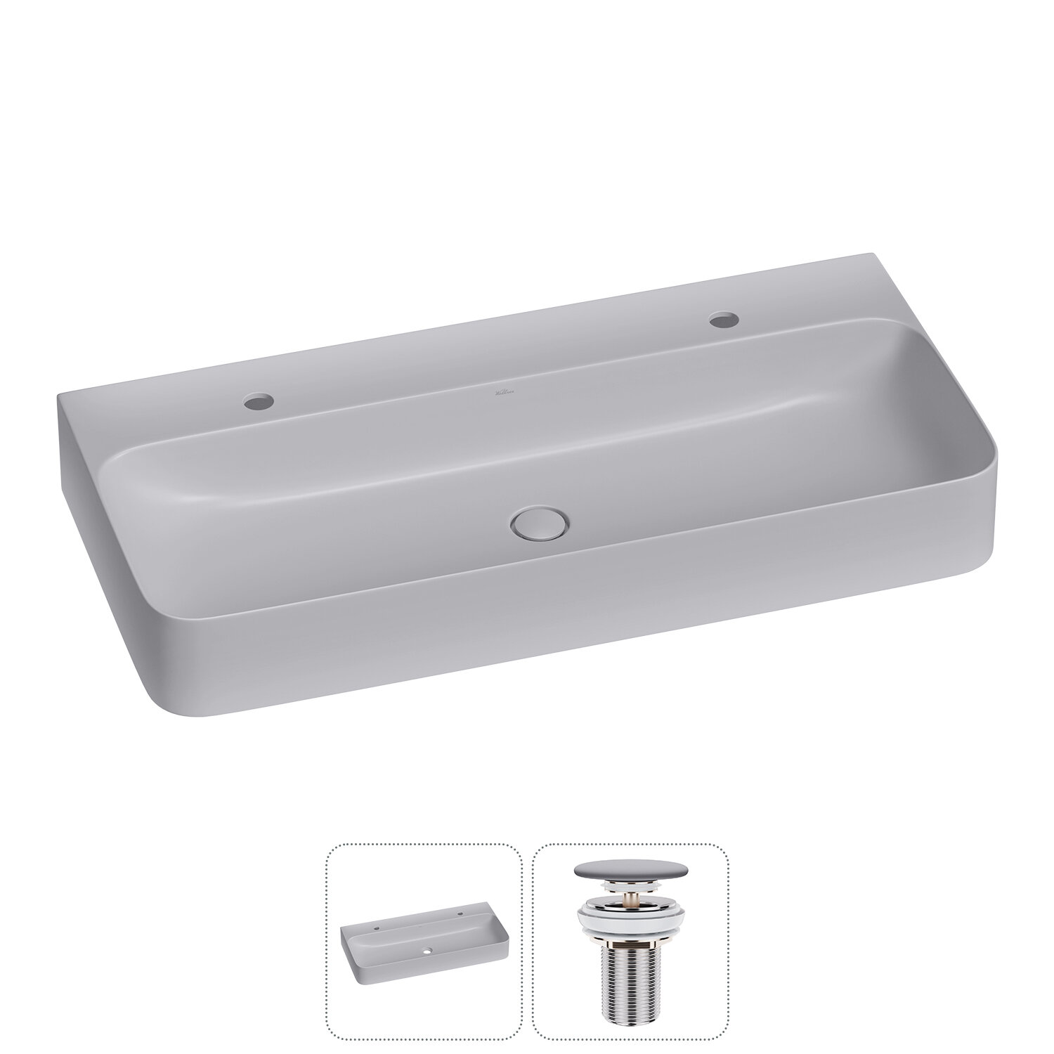 Подвесная или накладная раковина в ванную комнату Wellsee Clermont 302620000 в наборе 2 в 1: раковина 100 см в цвете матовый серый, донный клапан