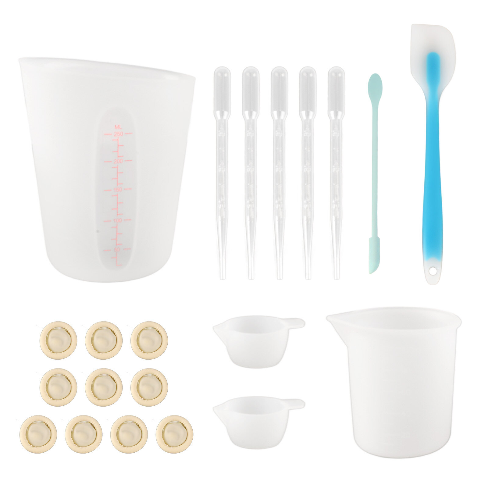 Силиконовая набор инструментов измерительной чашки Spatula Pingers Gloves Pipettes Epoxy Laste Mixing Settry для набора инструментов 21 шт.