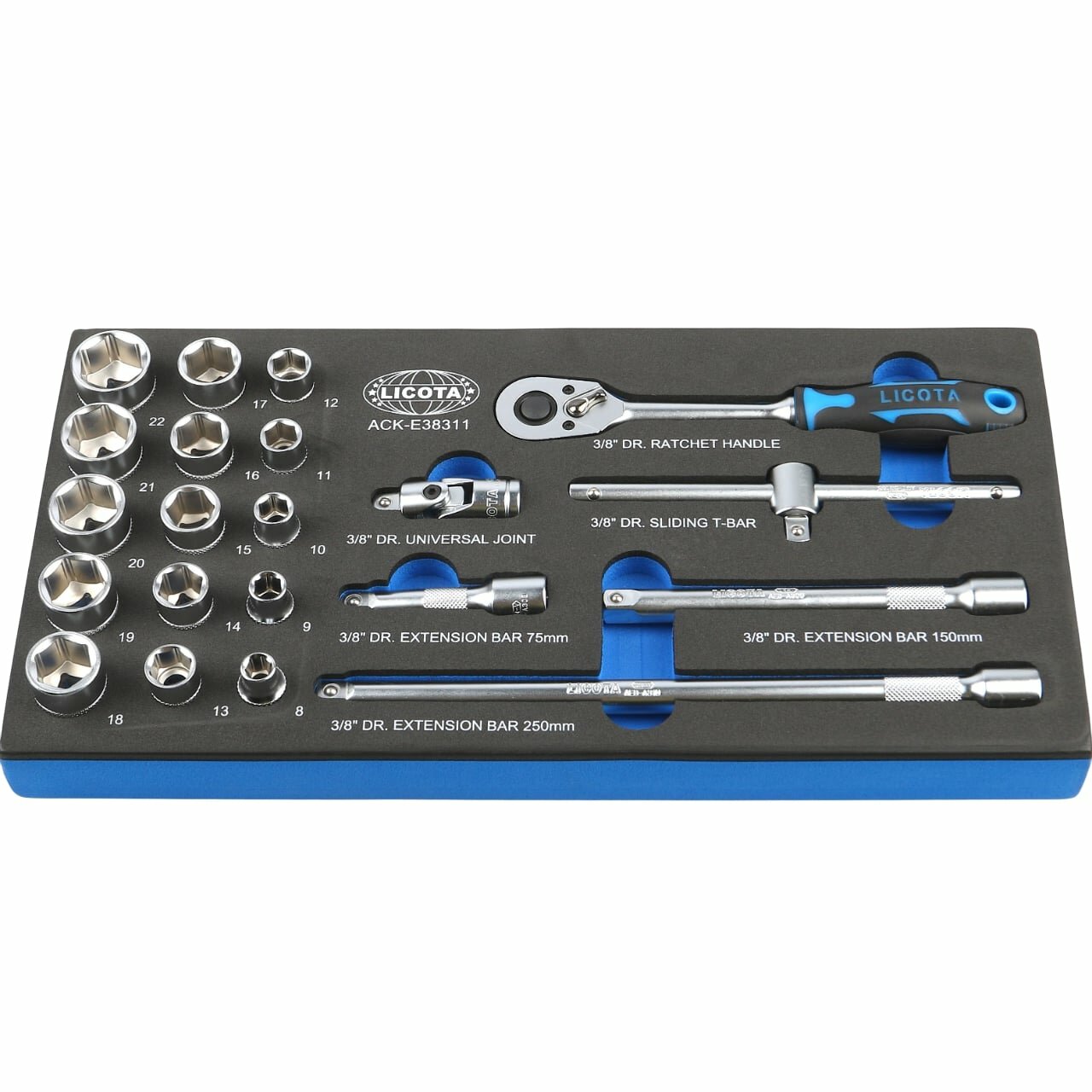 Licota ACK-E38311 Набор головок 3/8', 21 пр. в ложементе EVA