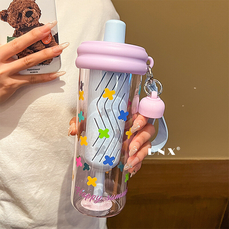 Простая чашка с трубочкой, большая емкость, переносная пластиковая чашка для воды, женская, высококачественная, дофаминовая, офисная, чашка для чая с разделением воды