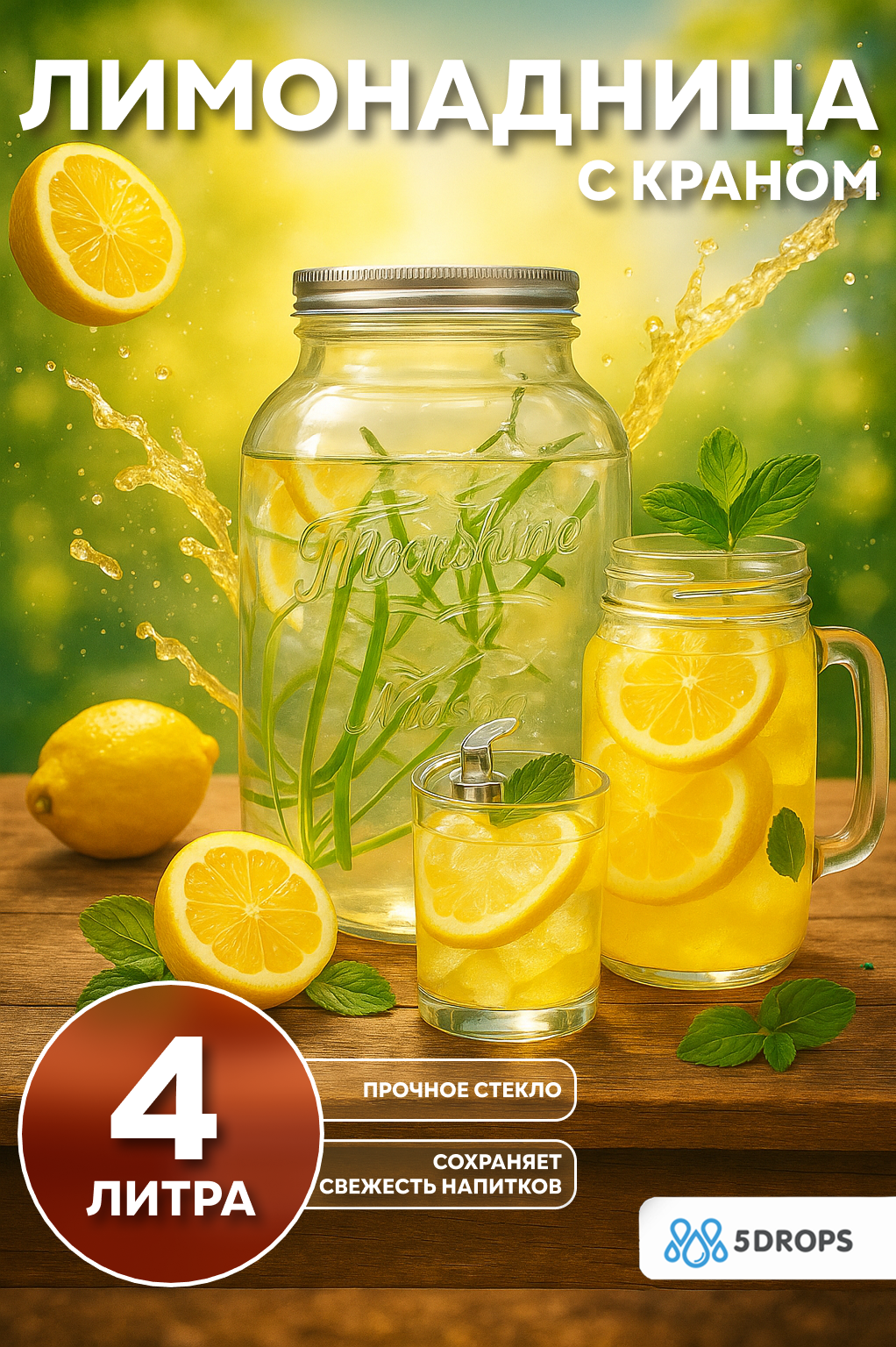 Лимонадница диспенсер для напитков с краном 4 литра "Йоркшир"