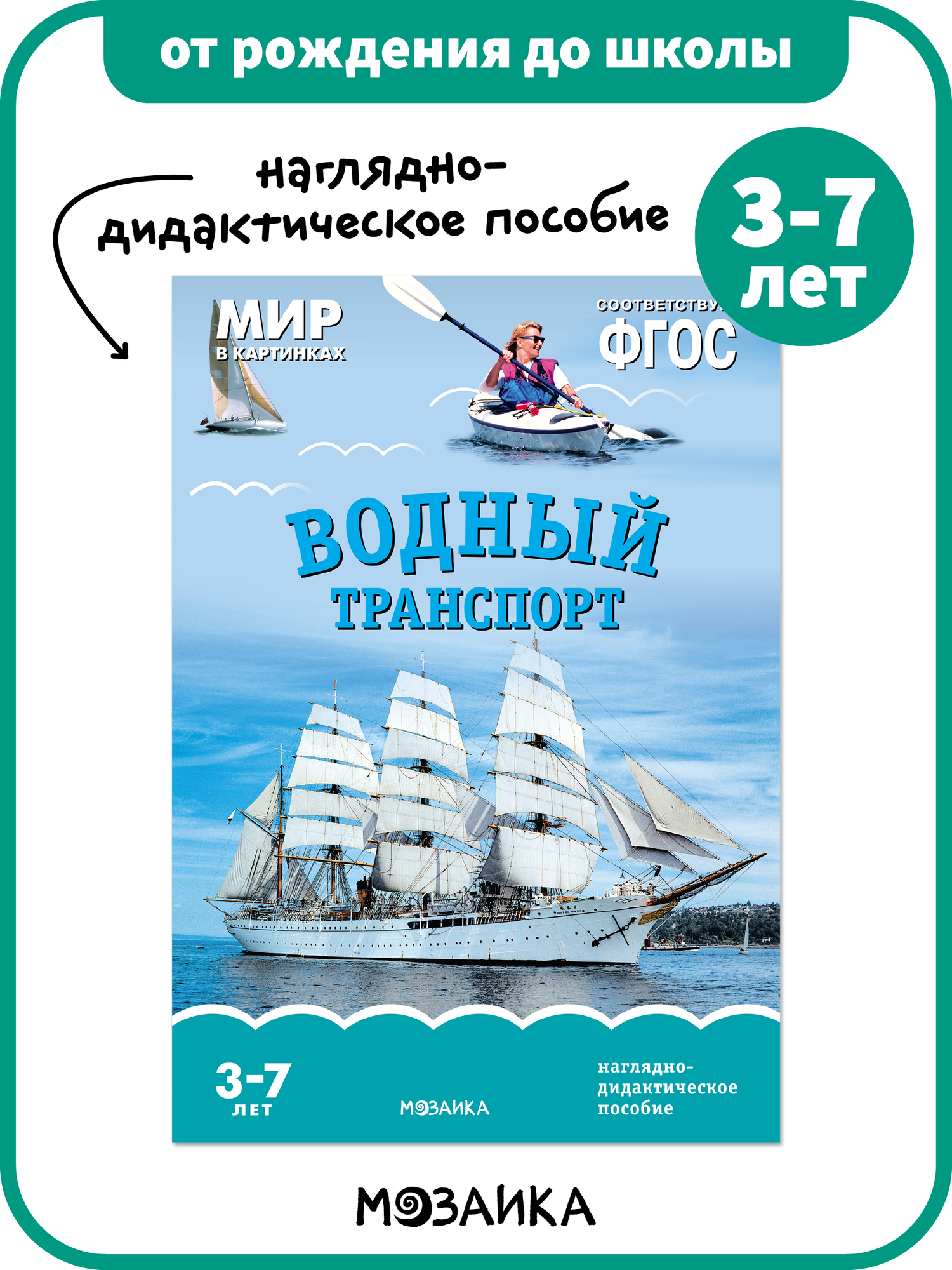 Наглядно-дидактическое пособие в папке от рождения до школы для детей 3-7 лет, Мир в картинках, Водный транспорт, ФГОС