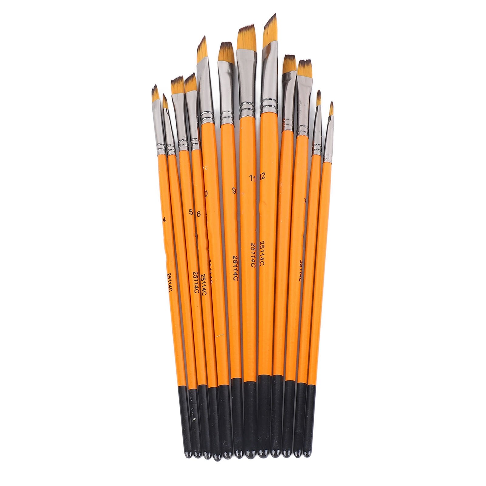 12Pcs Acrylic Paint Brushes Smoothing Nylon Wooden Handle Metal Ferrule Widely Used Artist for Craft Art Orange Oblique Tip