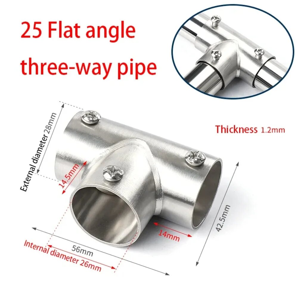 Прямой тройник из нержавеющей стали для труб 25 мм 25mm 3 Way Flat