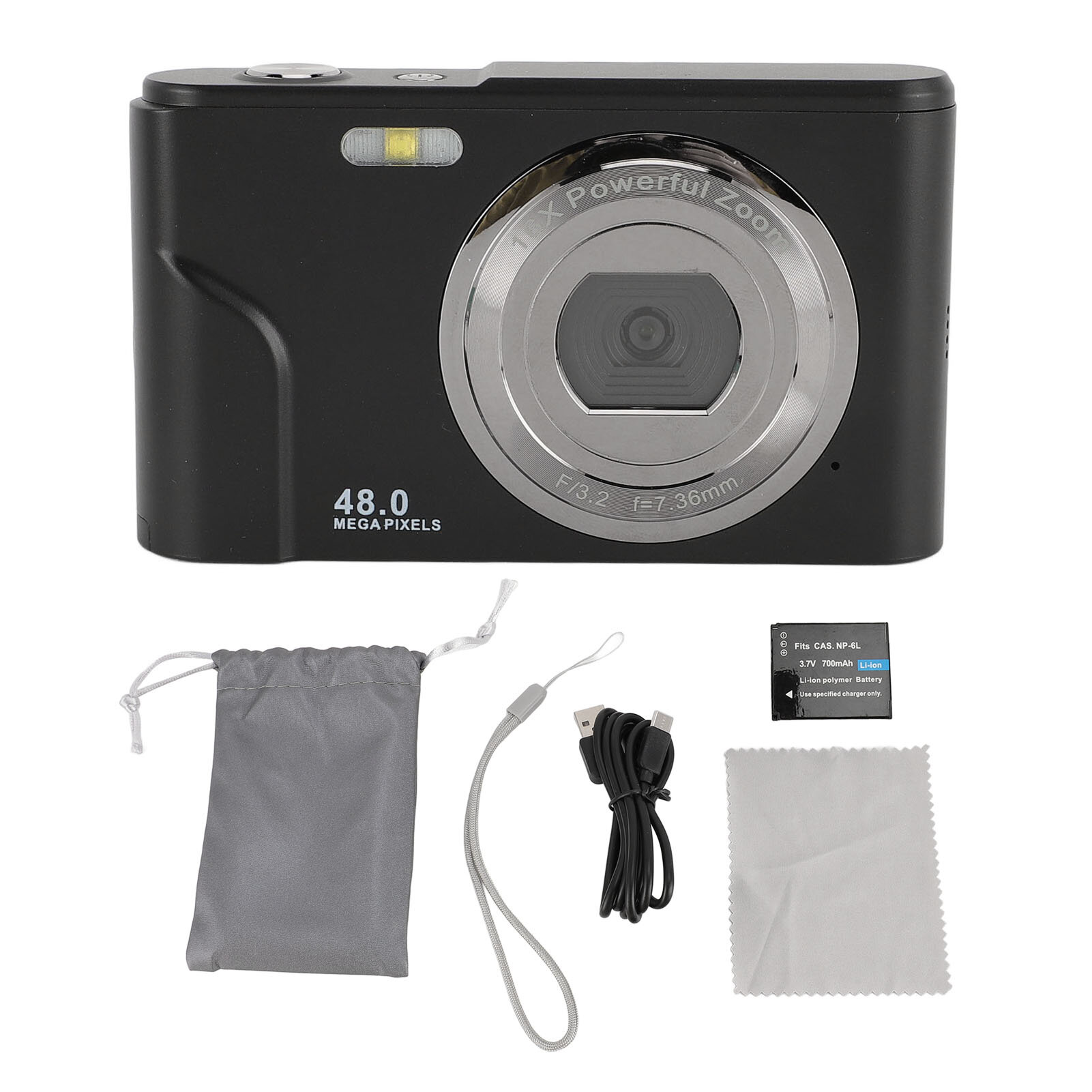 Цифровая фотокамера 1080p для детей и взрослых, 48 МП для видеоблогинга, 16-кратный зум, 2,4-дюймовый IPS-дисплей, компактная, с защитой от дрожания, черная.