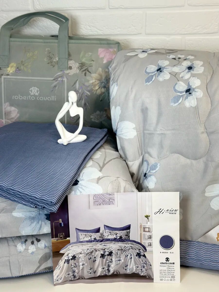 Постельное белье с готовым одеялом, евростандарт, хлопок/вискоза, всесезонное