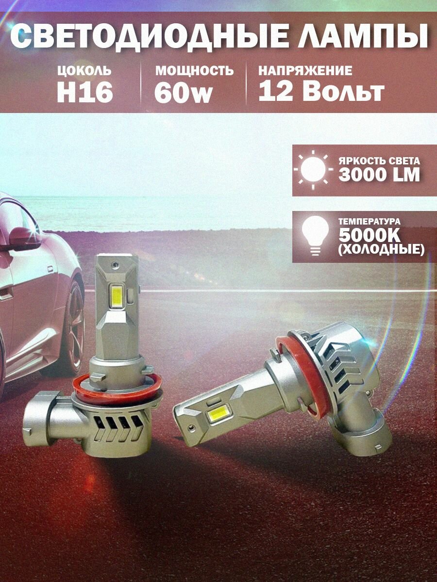 Светодиодные лампы H16 для Renault Scenic 2012-2015 / 5 мест / ПТФ / автомобильные LED лампочки