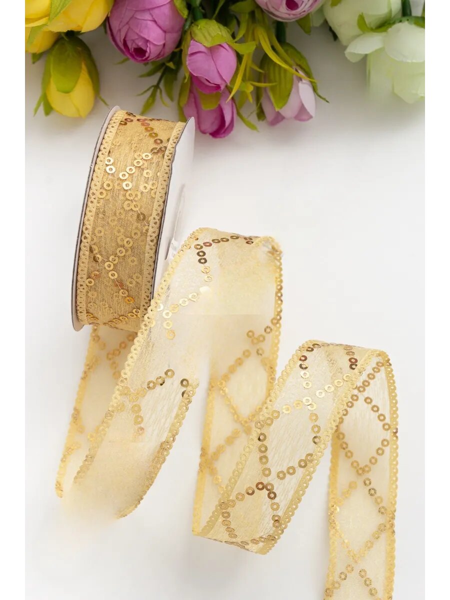 Лента с пайетками 2,5см (10 ярдов)