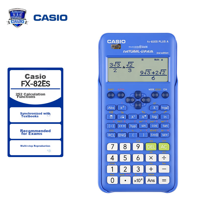 Casio (CASIO) FX-82ES PLUS A-2 Scientific Calculator with Functions for Students' Exams, Daily Learning, And Study Aid, Suitable for College, High School, And Middle School Students
