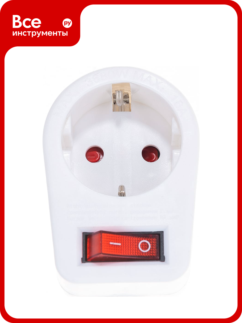 Переходник с выключателем Navigator NAD-1E-СS-WH, 1 гнездо 94669