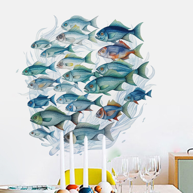 Красочные настенные наклейки с изображением подводных рыб, настенные художественные наклейки со стаями рыб, самоклеящийся декор из ПВХ для детской спальни, детской комнаты, ванной комнаты, гостиной, настенный декор в морском стиле