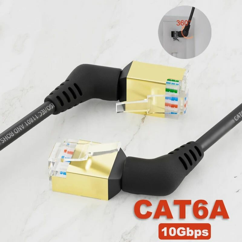 Кабель CAT6a RJ45, вращающийся на 360°, короткий патч-корд Ethernet 0,2-Lan, тонкий кабель, разъем RJ45 10G UTP/FTP для ПК PS4/5