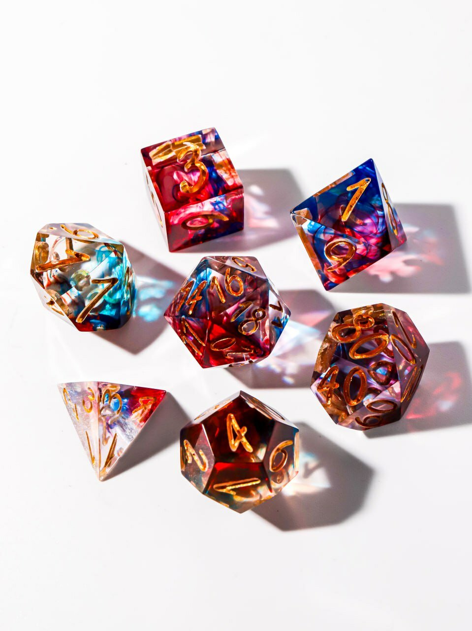 Дайсы, игральные кубики, кости для ДнД, DnD, D&D, прозрачные , 7шт , набор "Северное сияние"