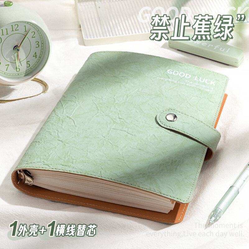 Записная книжка, кожаная, с отрывными листами, на кнопке, выгоревший зеленый, 120 стр