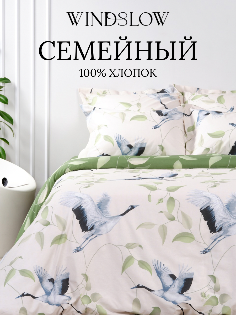 Постельное белье семейное, наволочки 50х70, WINDSLOW Рина, пододеяльник на молнии, ткань перкаль, 100% хлопок