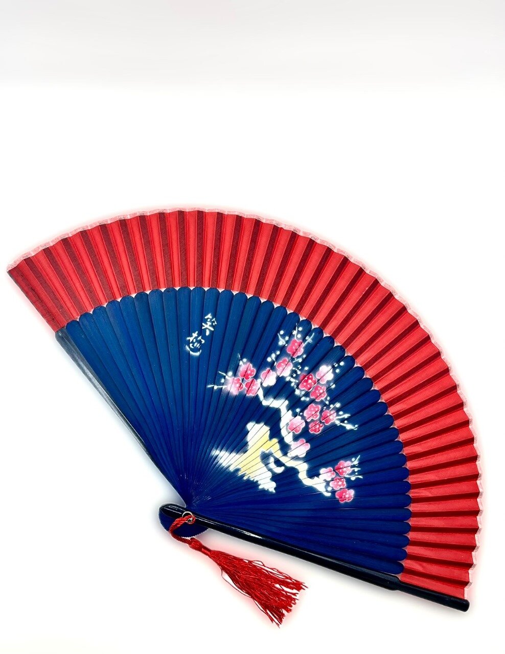 Веер ручная работа, Дерево + ткань, синий，Универсален для всех сезонов