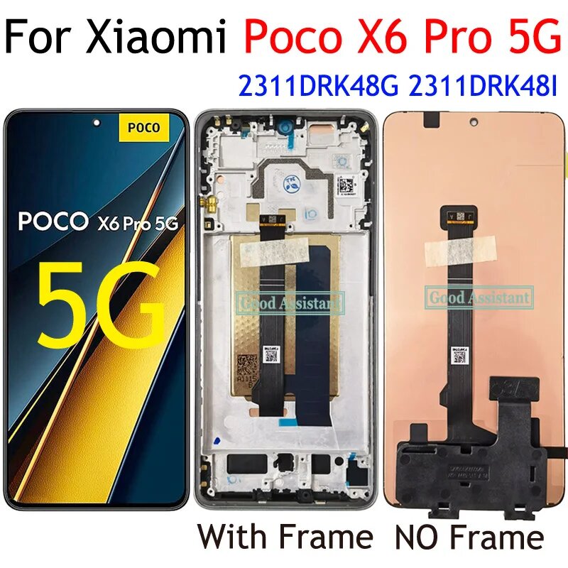 6,67-дюймовый AMOLED/TFT для Xiaomi Poco X6 Pro 5G 2311DRK48G 2311DRK48I ЖК-экран с сенсорным дигитайзером в сборе/с рамкой Orig SilverWithFrame
