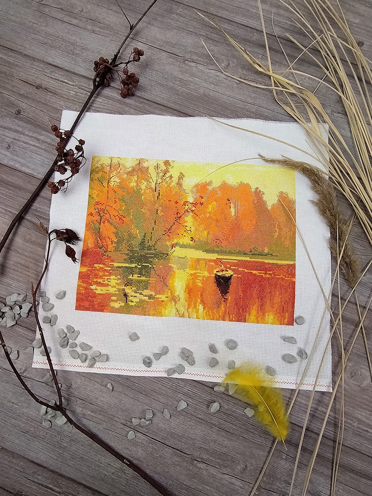 Набор для вышивания "Осень. Рыбалка" 20х30см, 02.012.10