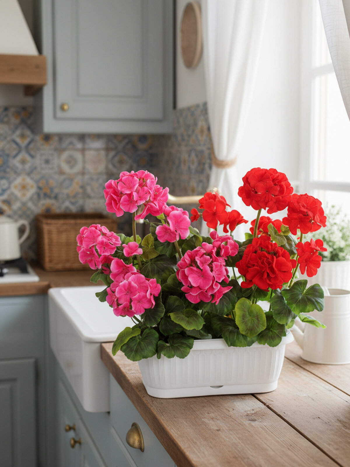 Искусственные цветы Герань малиново-красная в балконном ящике от ФитоПарк