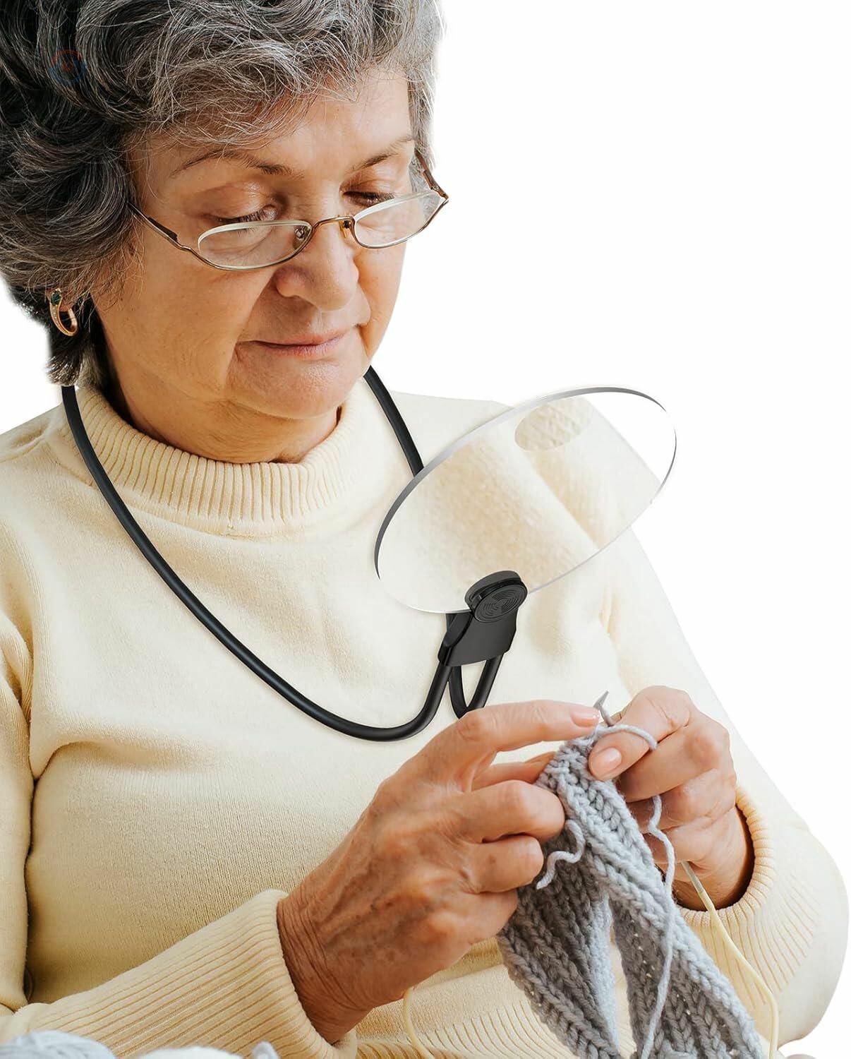 Лупа 5-кратная с диаметром 130 мм для вышивания, чтения и рукоделия удобная регулируемая линза на шею или стол