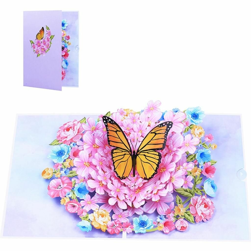 Трехмерная поздравительная открытка ins wind pink girl heart flower group butterfly 3d