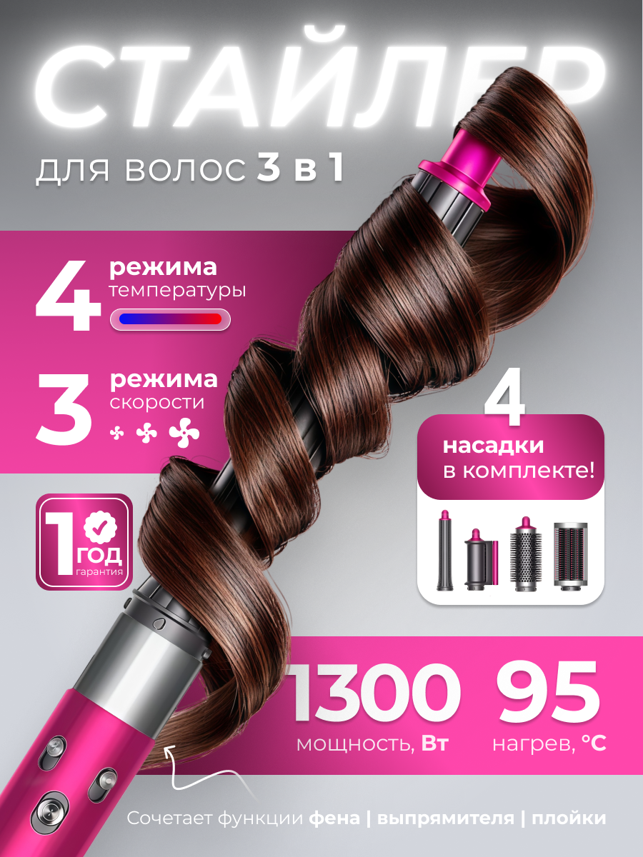 Фен для волос с 4 насадками SenCiciMen Multifunction Hair Styler X9 EU Rose Red