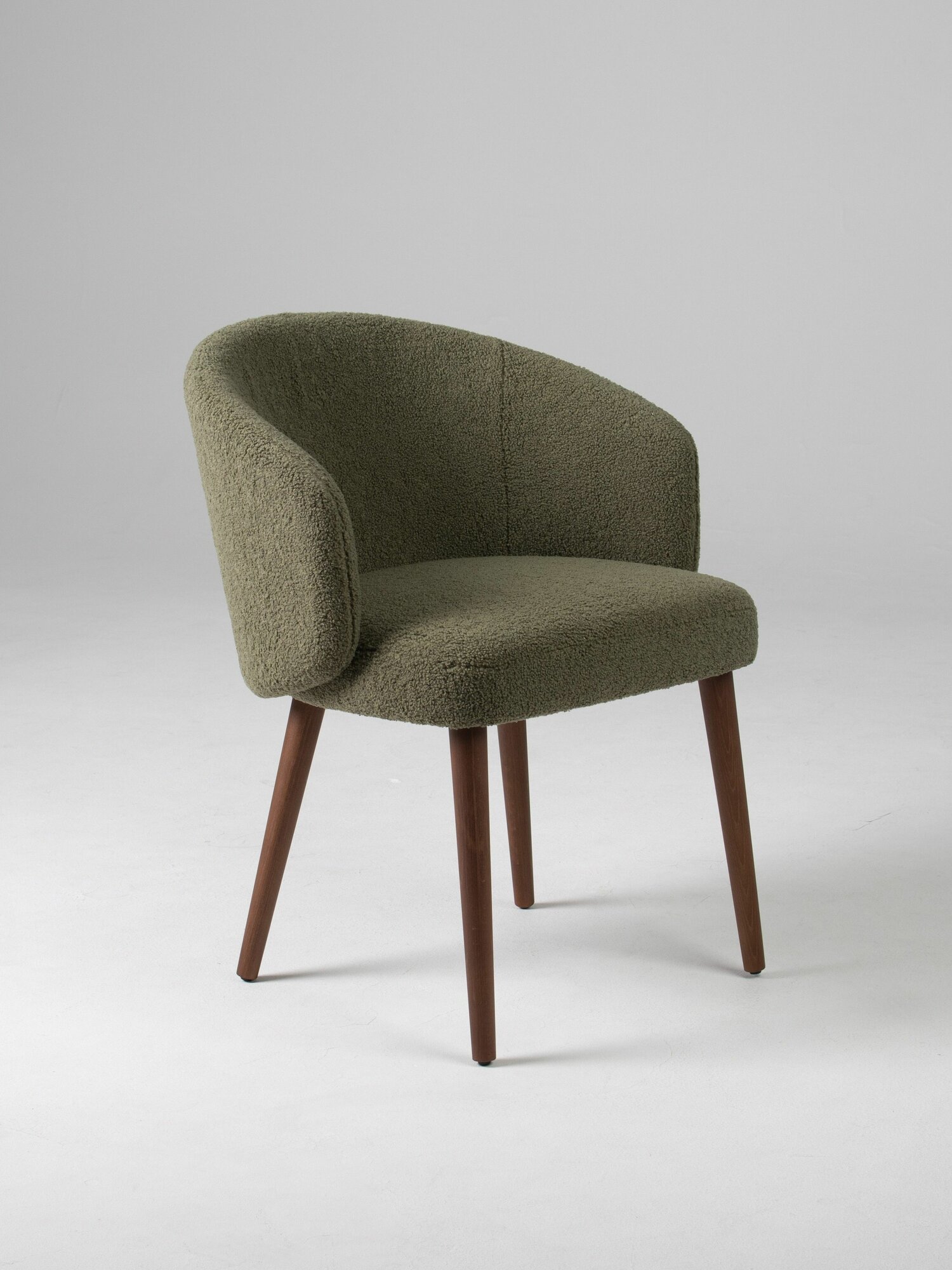 Стул кухонный, мягкий с подлокотниками ANGIE, в обивке темно-зеленый мех, ножки бук цвет орех