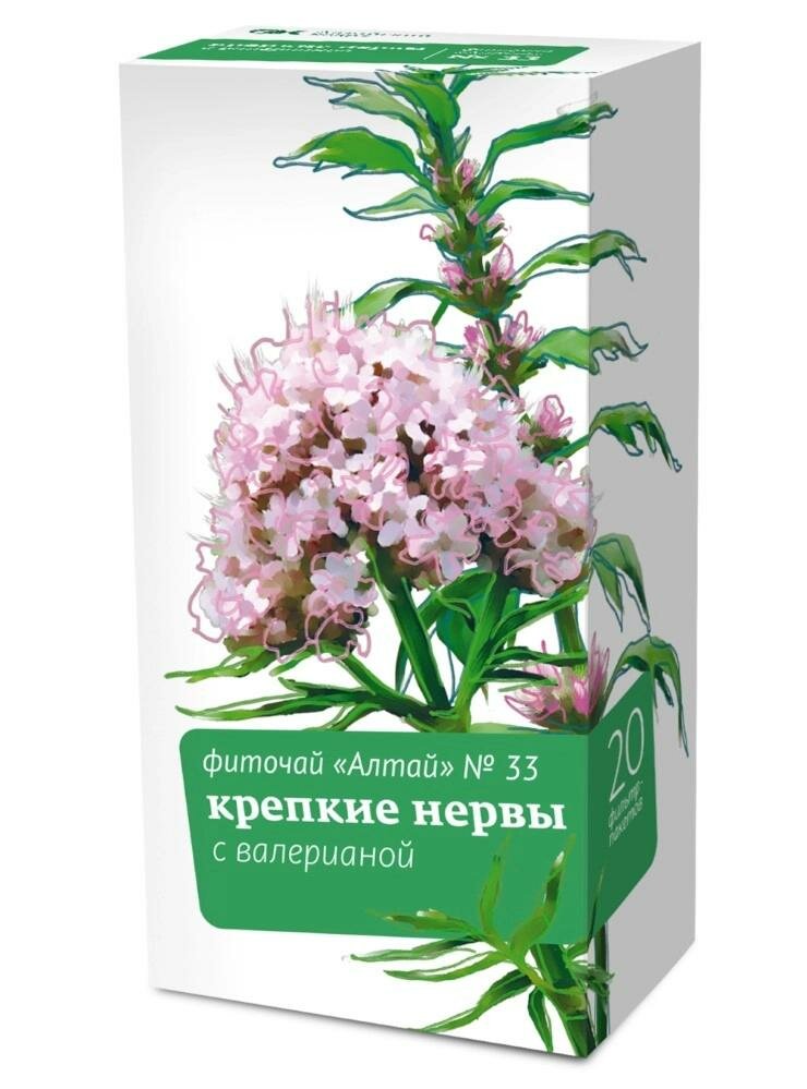 Чайный напиток Алтайский кедр "Алтай", Крепкие нервы, №33, с валерианой, 20 пакетиков
