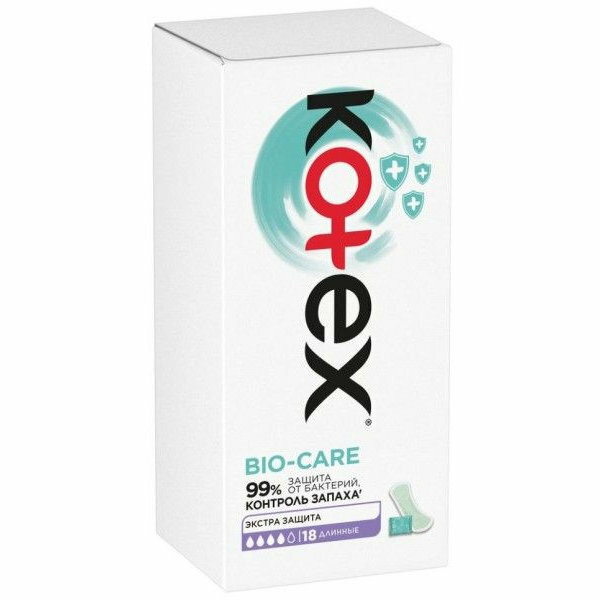 Прокладки гигиенические Kotex Bio-Care, антибактериальный слой, ежедневные, длинные, 18 шт