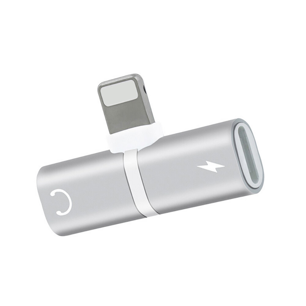 Splitter Mini Lightning Audio AUX Converter с Двумя Портами Lightning, Джеком для Наушников и Портом Зарядки для iPhone 7 Plus 8 Plus X, Черный Серебристый, Алюминиевый сплав, Длина 26мм, Вес 8г, Пакет 1шт