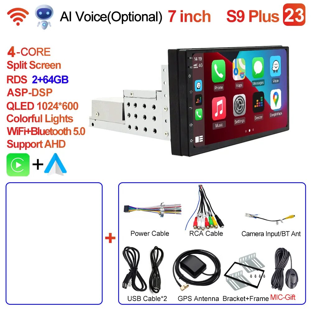 CAIXI 7 дюймов 9 дюймов 10 дюймов 8-ядерный Android 1Din автомобильный мультимедийный CarPlay универсальная навигация GPS 1 DIN головное устройство авто радио аудио стерео DVD, 7 (2-64GB)Carplay