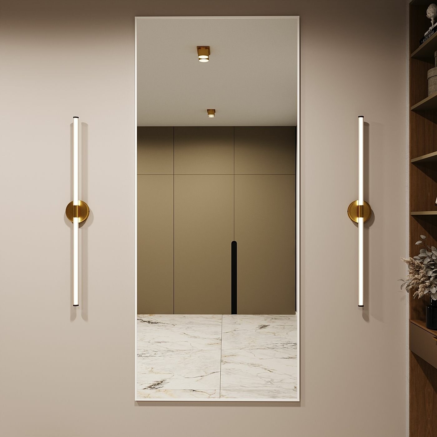 Зеркало настенное 200х80 см. BLX MIRROR интерьерное в алюминиевой раме, Белое