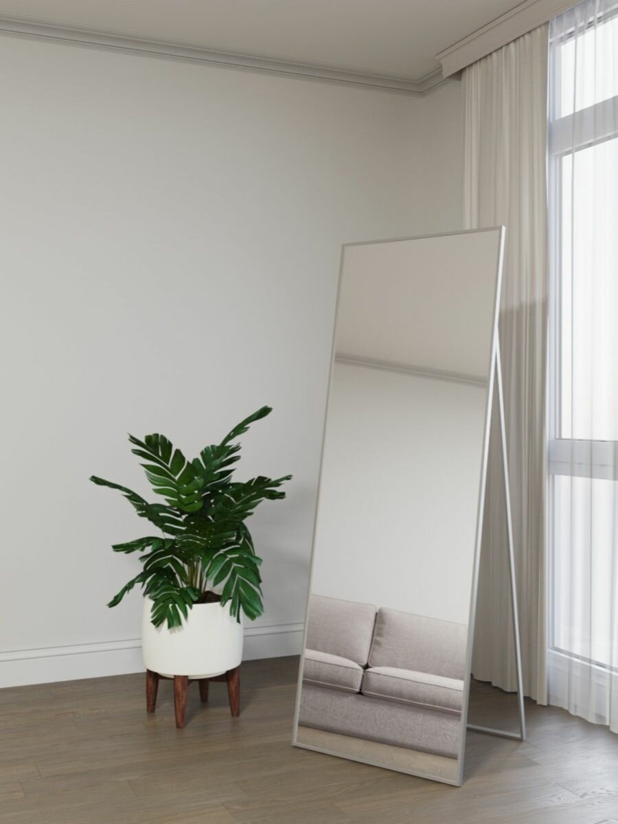 Зеркало настенное 161х40 см. BLX MIRROR интерьерное в алюминиевой раме напольное, Серебро