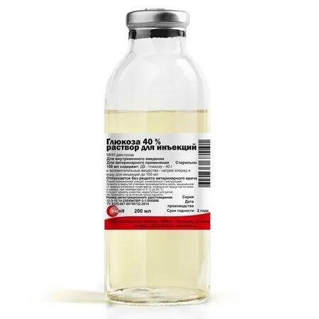 BIONIT Глюкоза 40% 5 шт по 200 мл раствор для инъекций, при обезвоживании и интоксикации животных