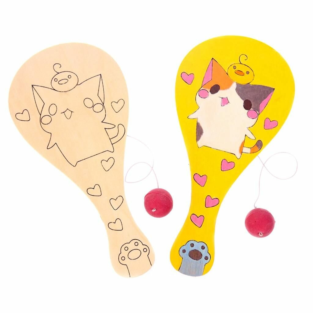Интерактивная игрушка, Деревянная ракетка с ручной росписью, креативная граффити-игрушка-котенок