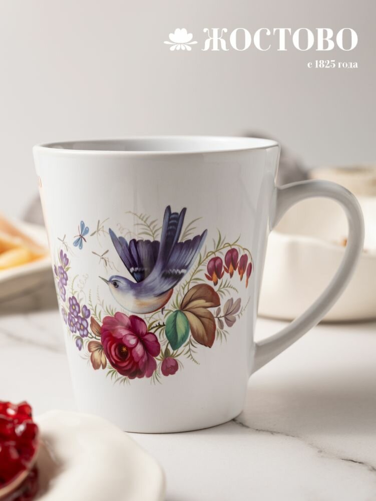 Кружка для чая керамическая с принтом Жостово, конусная