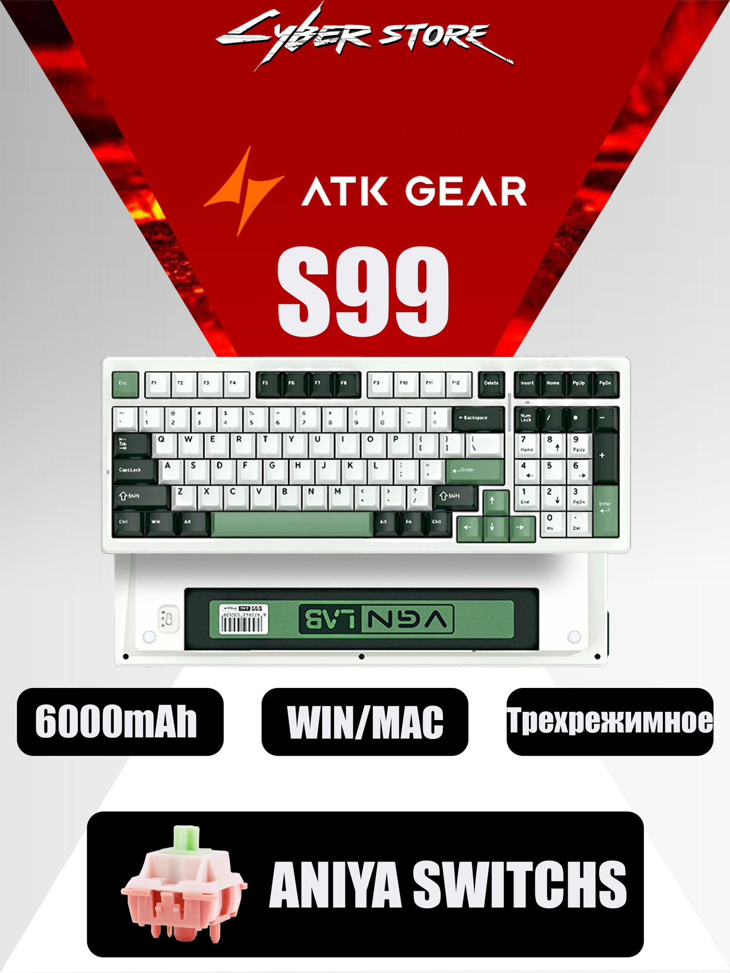 VGN S99, механическая клавиатура с трехрежимным подключением (2.4ГГц, Bluetooth, проводная), для гейминга и работы, с RGB подсветкой и 6000 мАч батареей