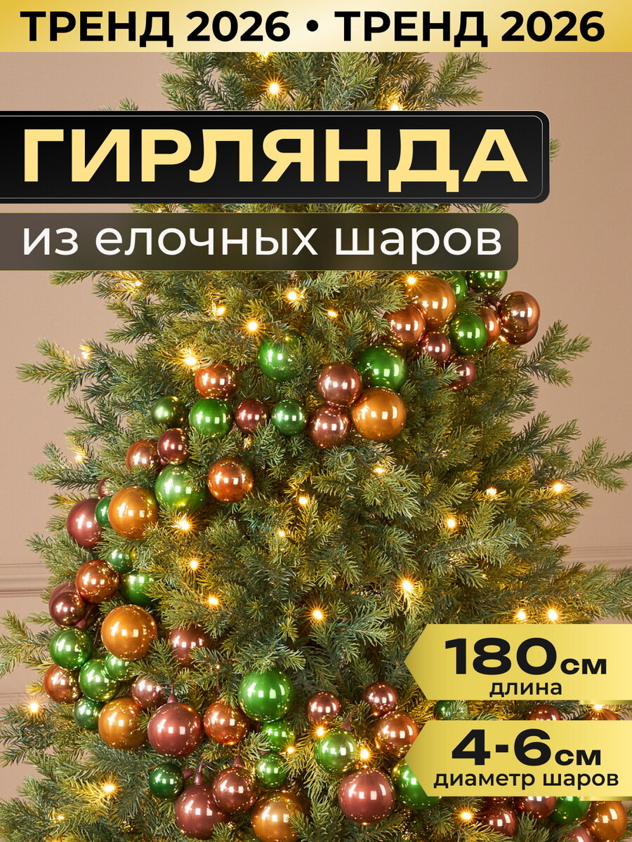 Гирлянда из елочных шаров Королевский Браслет - Winter Gems 180*14 см, пластик, Winter Deco, 1100578