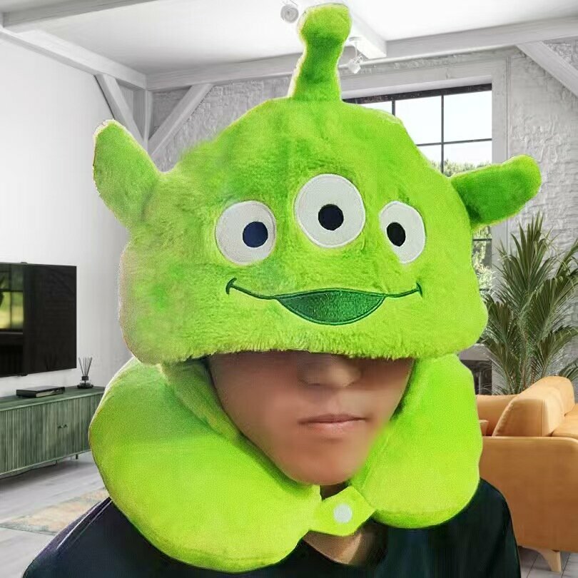 Дорожная подушка MINISO с капюшоном и мультяшным принтом, Neck Pillow, For adult