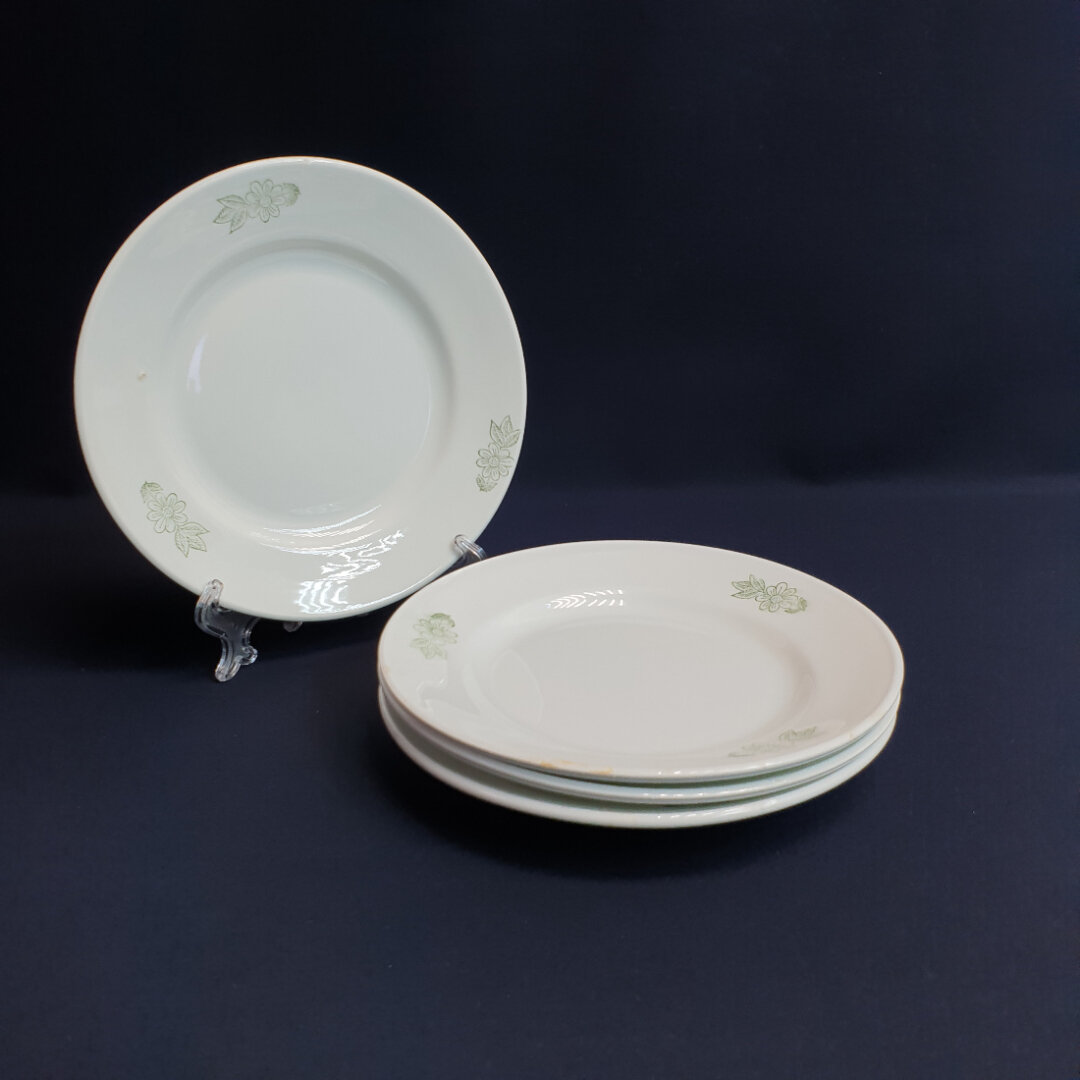 Набор из 4 десертных тарелок Чайка, фаянс деколь 17 см, дефекты, винтаж СССР