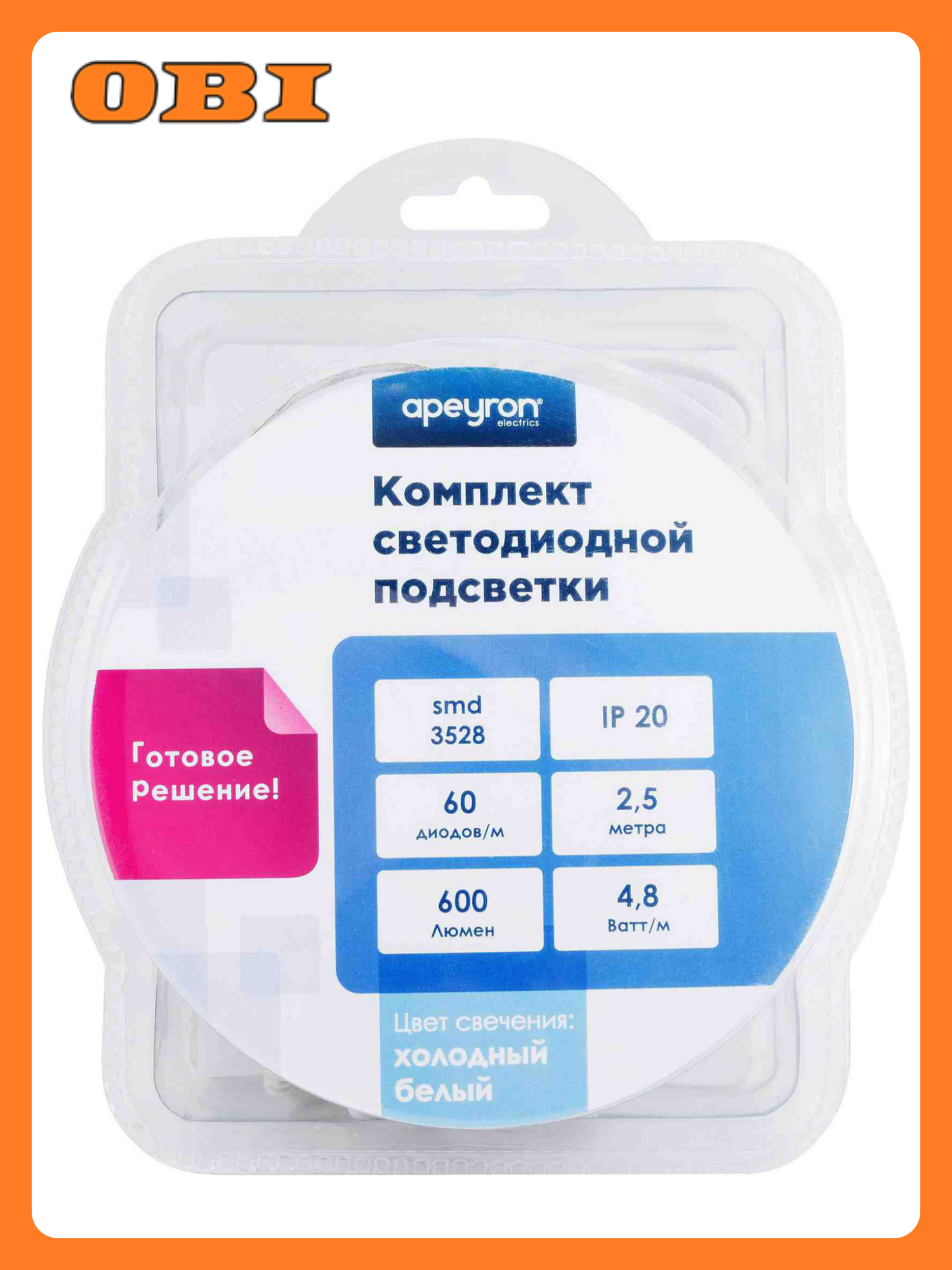 Светодиодная лента Apeyron Electrics SMD 3528 60LED IP20 12В 4,8Вт 2,5 м