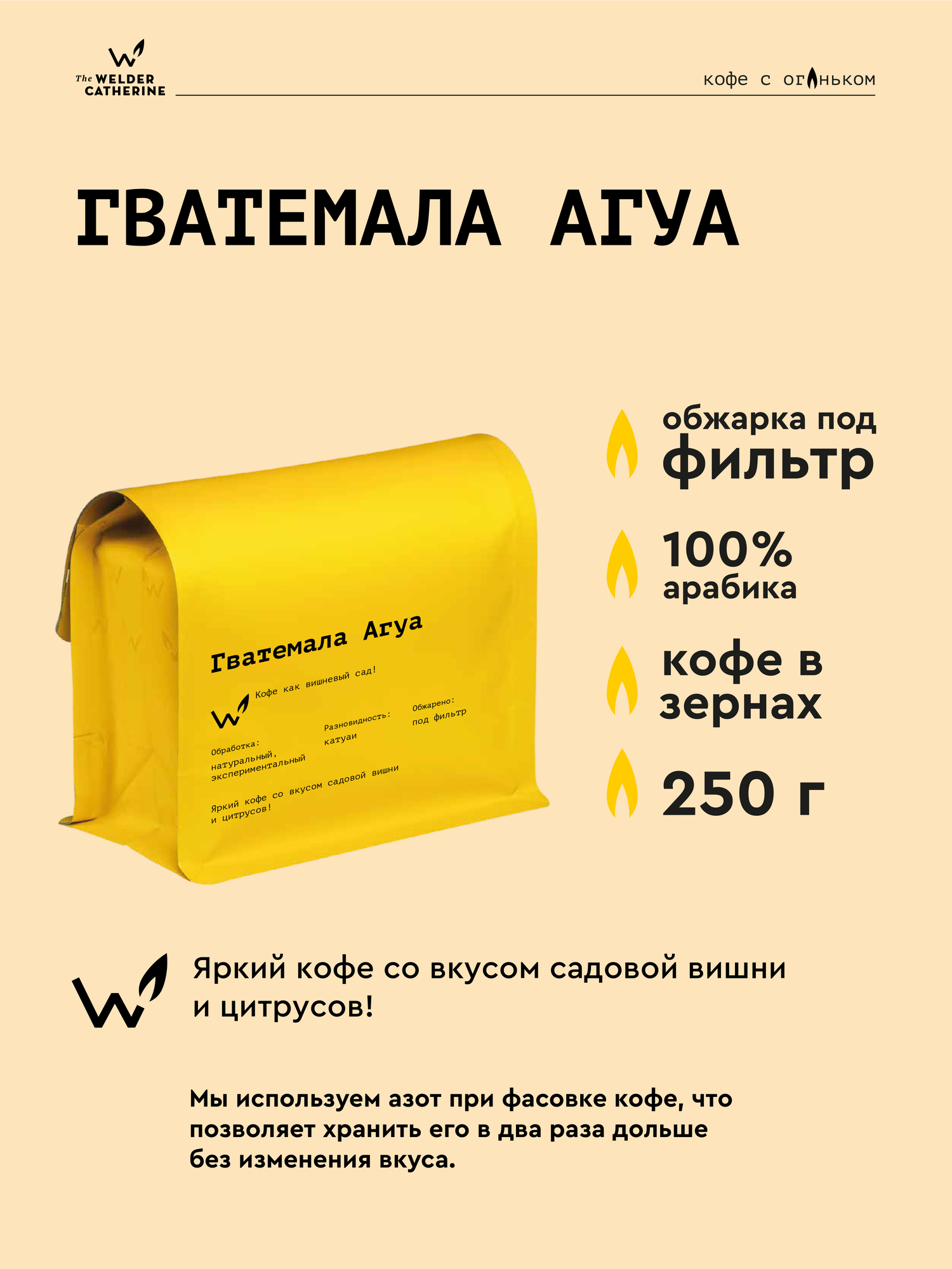 Кофе в зернах Сварщица Екатерина Гватемала Агуа под фильтр - 250 г