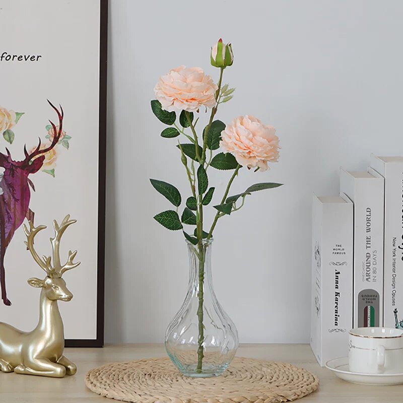 Ins стиль роза искусственные цветы ваза украшения крытая гостиная стол букет пластиковый пион искусственный цветок