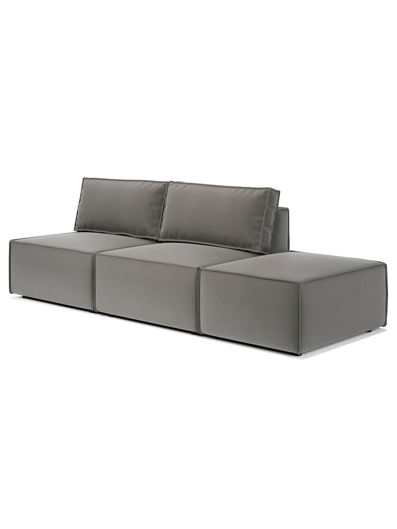 Диван прямой модульный с пуфом Гамма 265х95х70 см, правый велюр серый