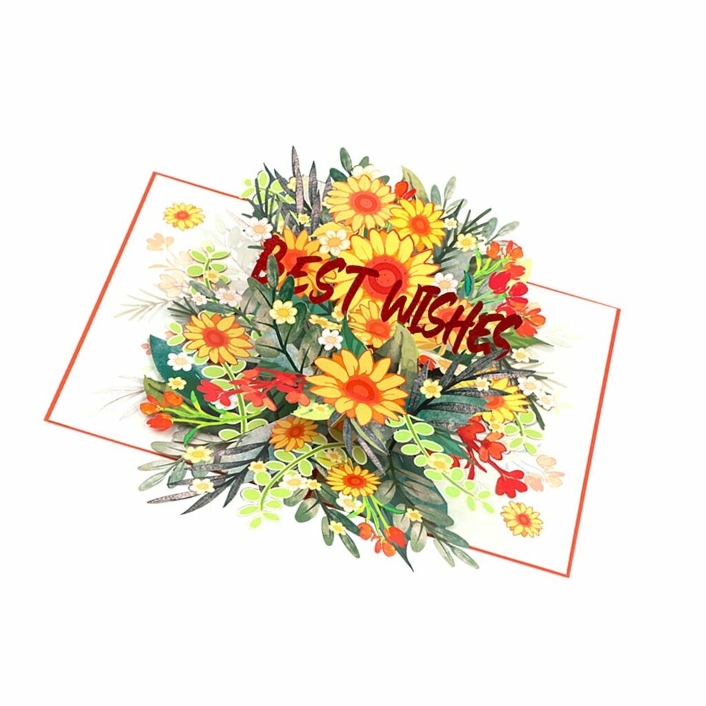 Складная 3D Поздравительная Открытка с Подсолнухами ручной работы для Дней Рождения и Торжеств