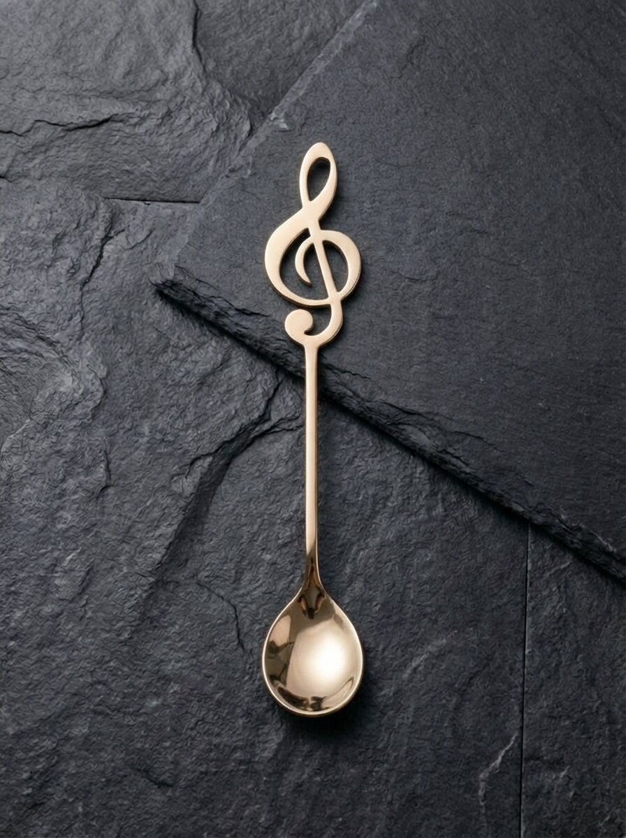 Сувенирная чайная ложка "Мелодия" изящным скрипичным ключом, золотая