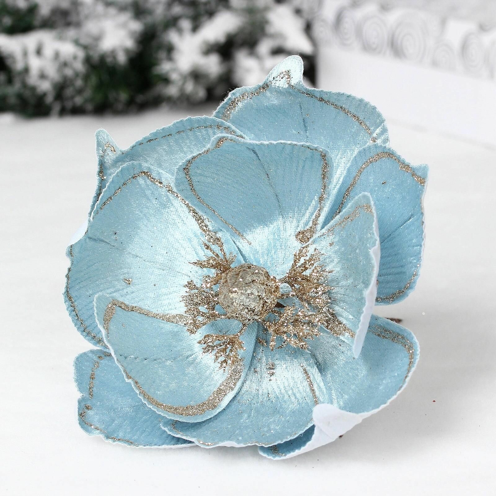 Украшение новогоднее Серпантин Пуансеттия-Симфония, 21 см, голубой