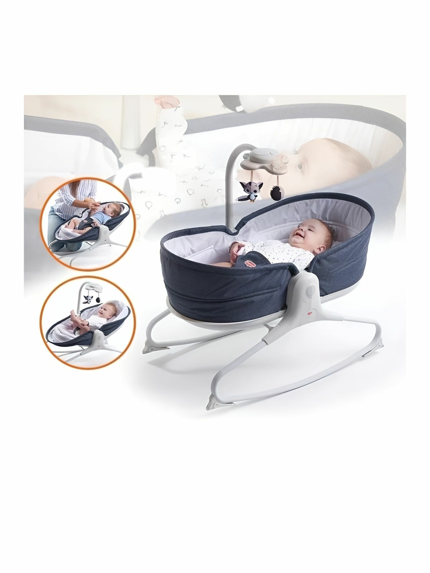 TINY LOVE Люлька-качалка 3 в 1 с вибрацией, мобилем и регулируемым наклоном, цвет джинса