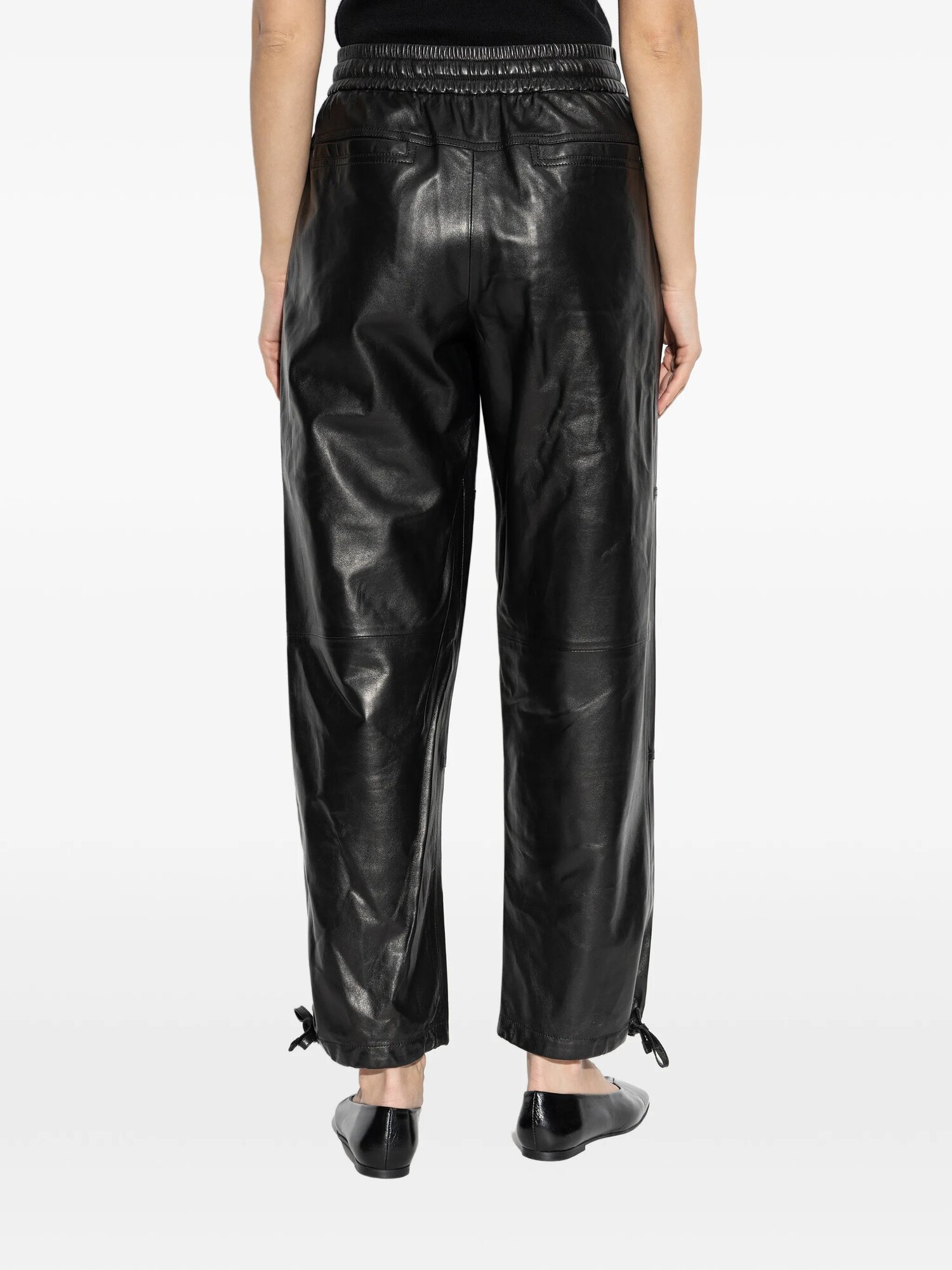 Брюки Jil Sander Drawstrings leather trousers, размер 36, black/black — фото 1