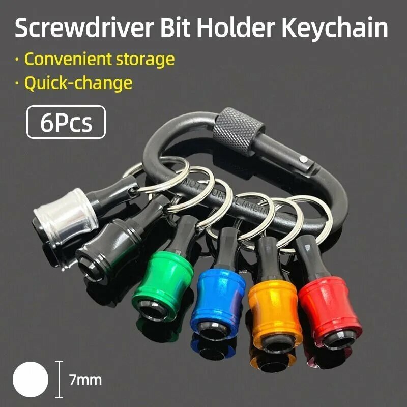 Держатель бит шестигранных на 1/4", с быстросъемным карабином, отвертка набор держателей бит, Адаптер для бит и отверток, брелок-удлинитель, 6 предметов.
